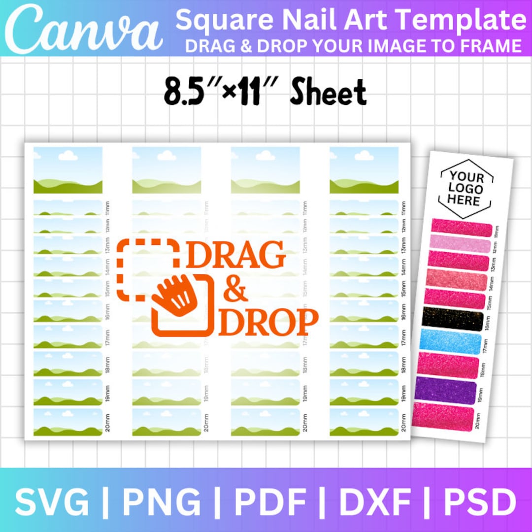 Square Nail Art Template, Nail Blank Template Svg Png, Canva Editable ...