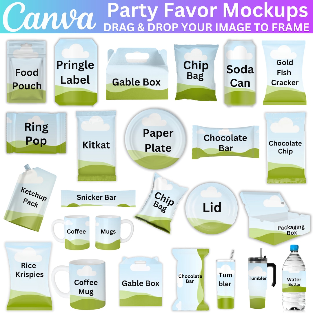 30 Party Favors Canva Editable Template Bundle, Party Favor Mockups ...