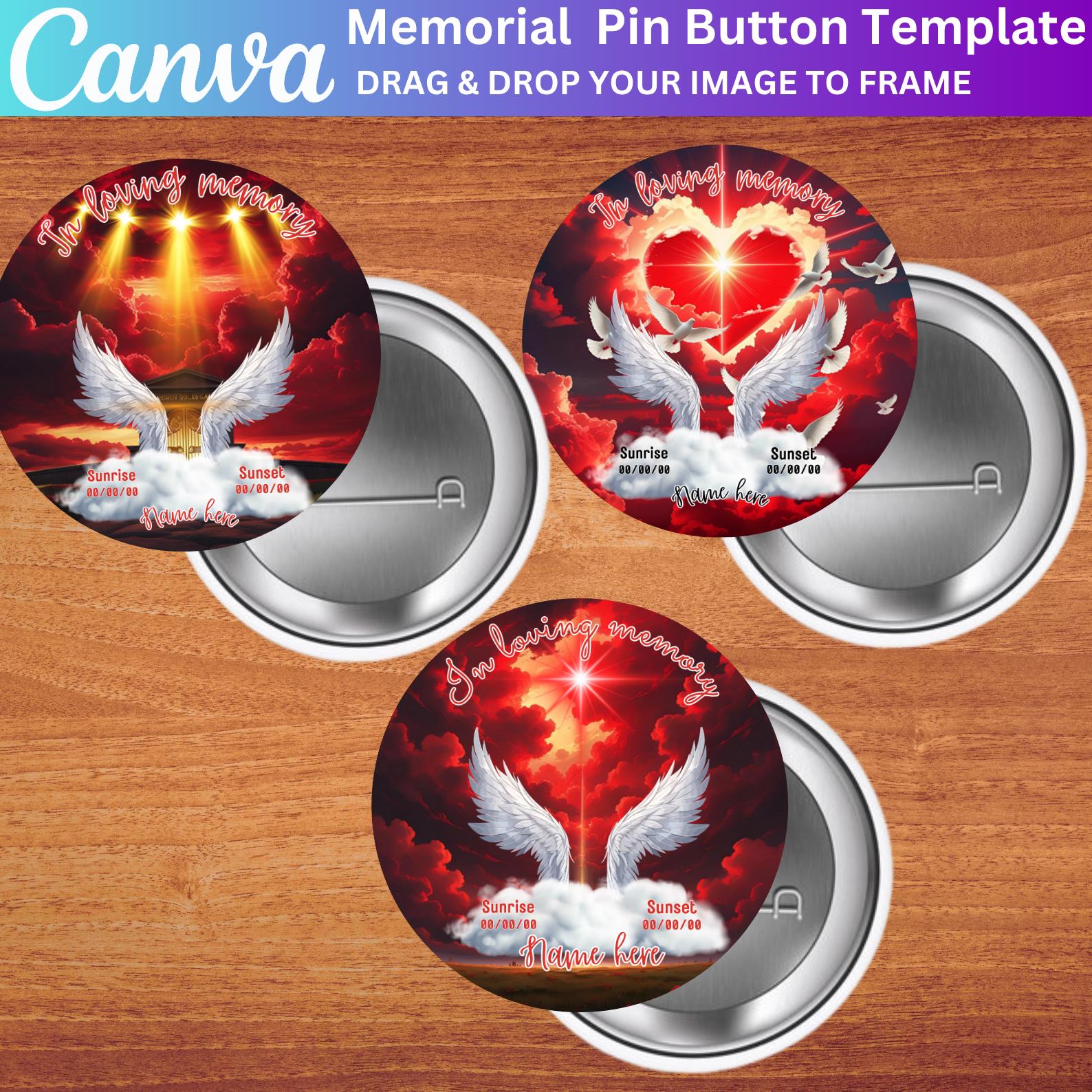 10 in Loving Memory Red Pin Button Canva Editable Templates, Memorial ...