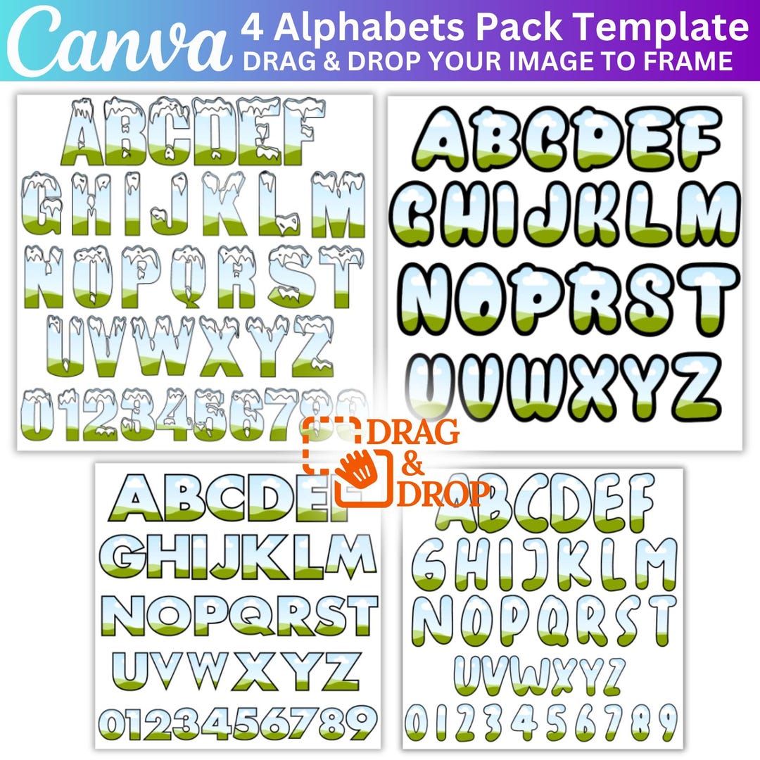 Editable Canva Uppercase Letters & Number Bundle, Canva Frame Template ...