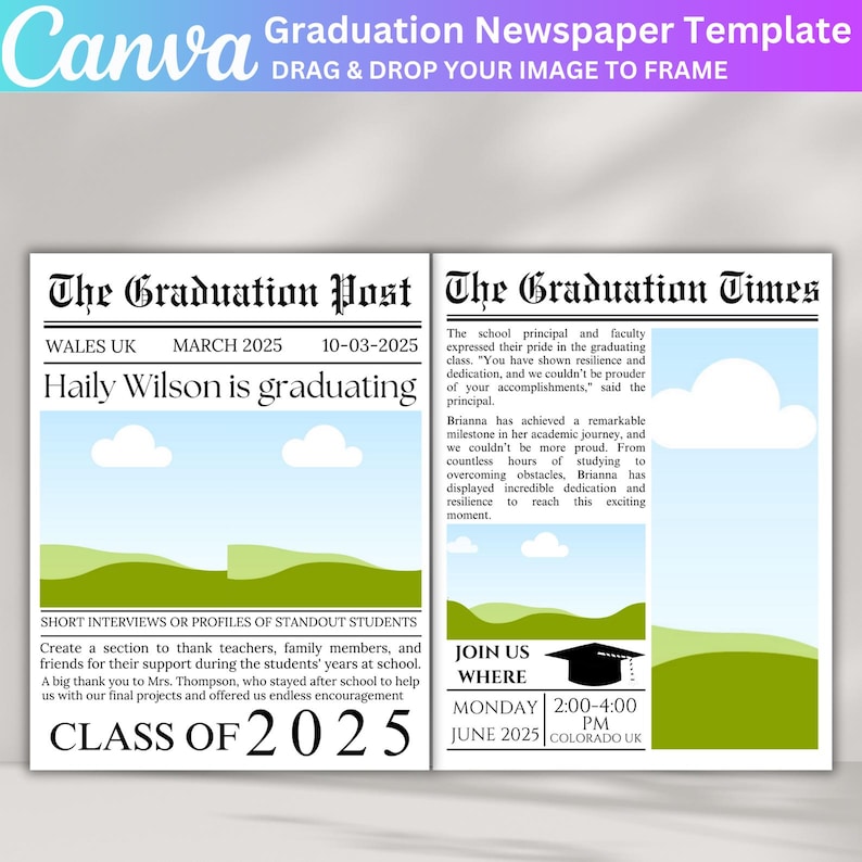 Graduation Newspaper Design Canva Editable Template Bundle, Senior ...