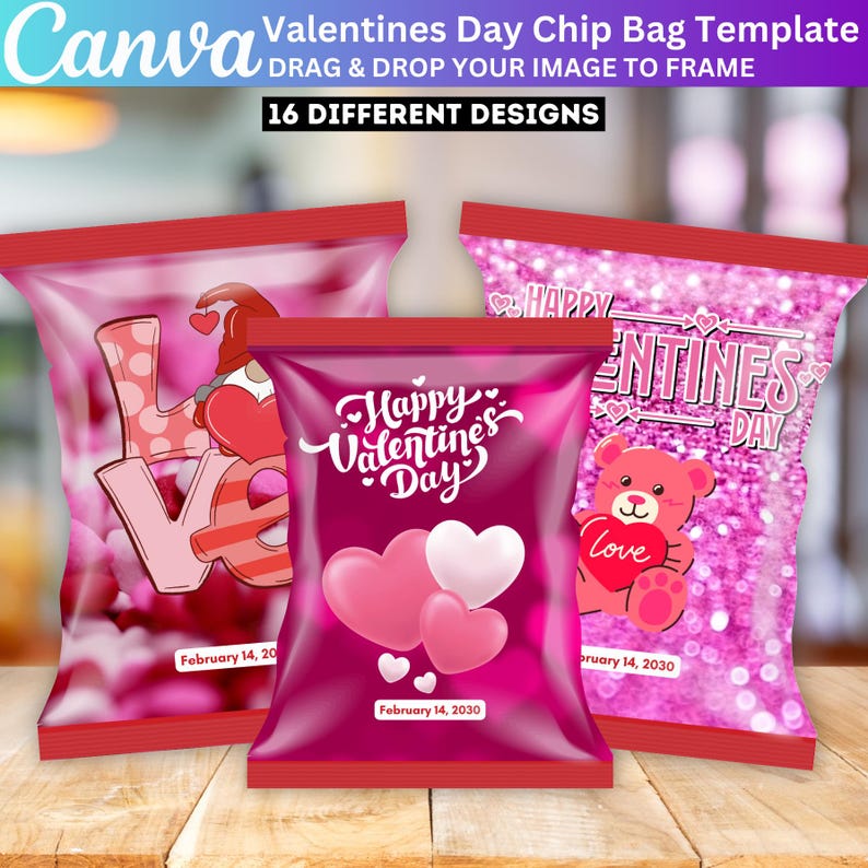 16 Valentine's Day Chip Bag Template, Chip Bag Label Template, Romantic ...