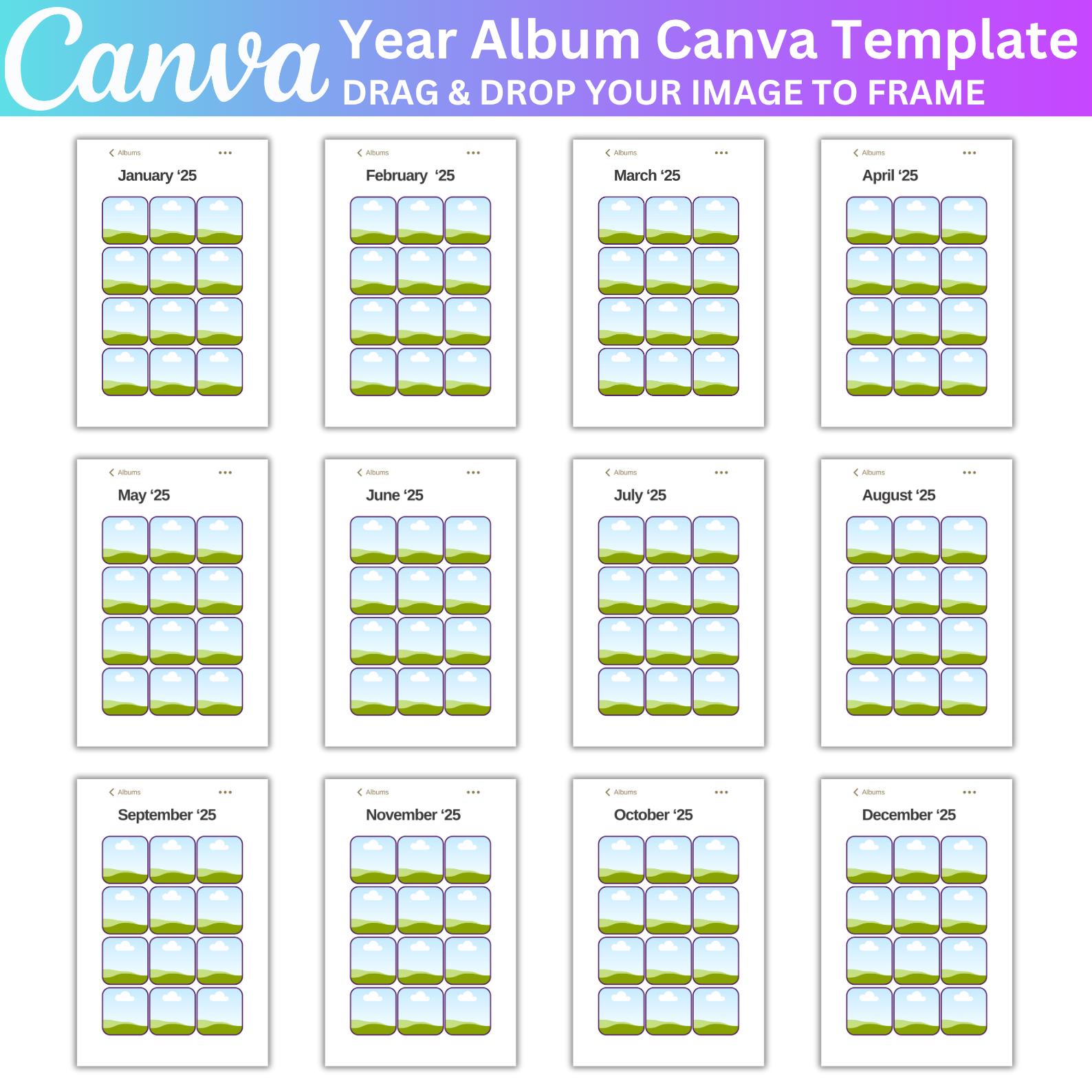 Yearly Album Canva Template, Photo Collage Album Editable Template ...