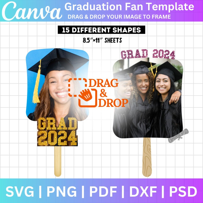 Grad Paddle Fan Template Bundle, Grad Fan 2024, Graduate Fan Svg, Canva ...