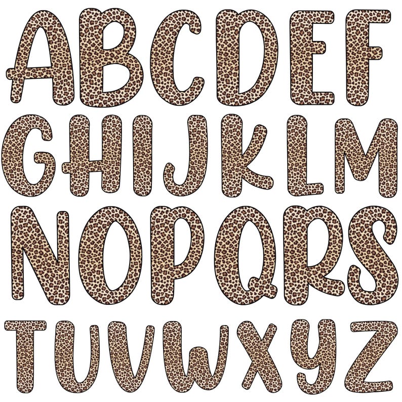 Leopard Doodle Letters Alphabet PNG Bundle, Cheetah Hand Drawn Doodle ...
