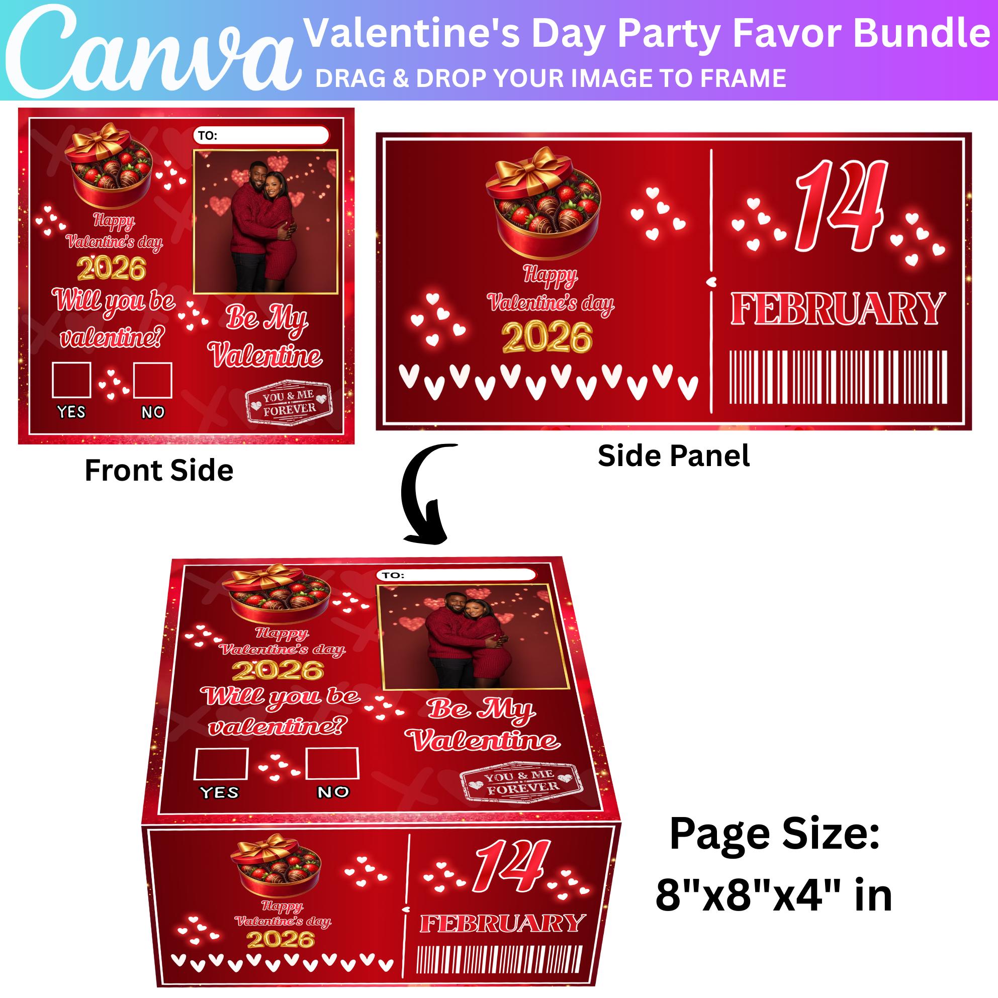 Valentine's Day Party Favor Bundle, Canva Editable Valentine’s Theme ...