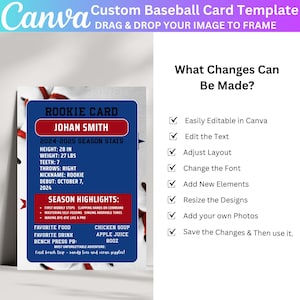 06 Custom Baseball Player Card Canva Template, Editable Baseball Party ...