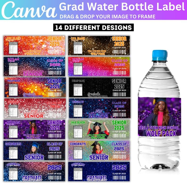 Graduation Water Bottle Labels & Chip Bag Canva Template, Grad 2026 ...