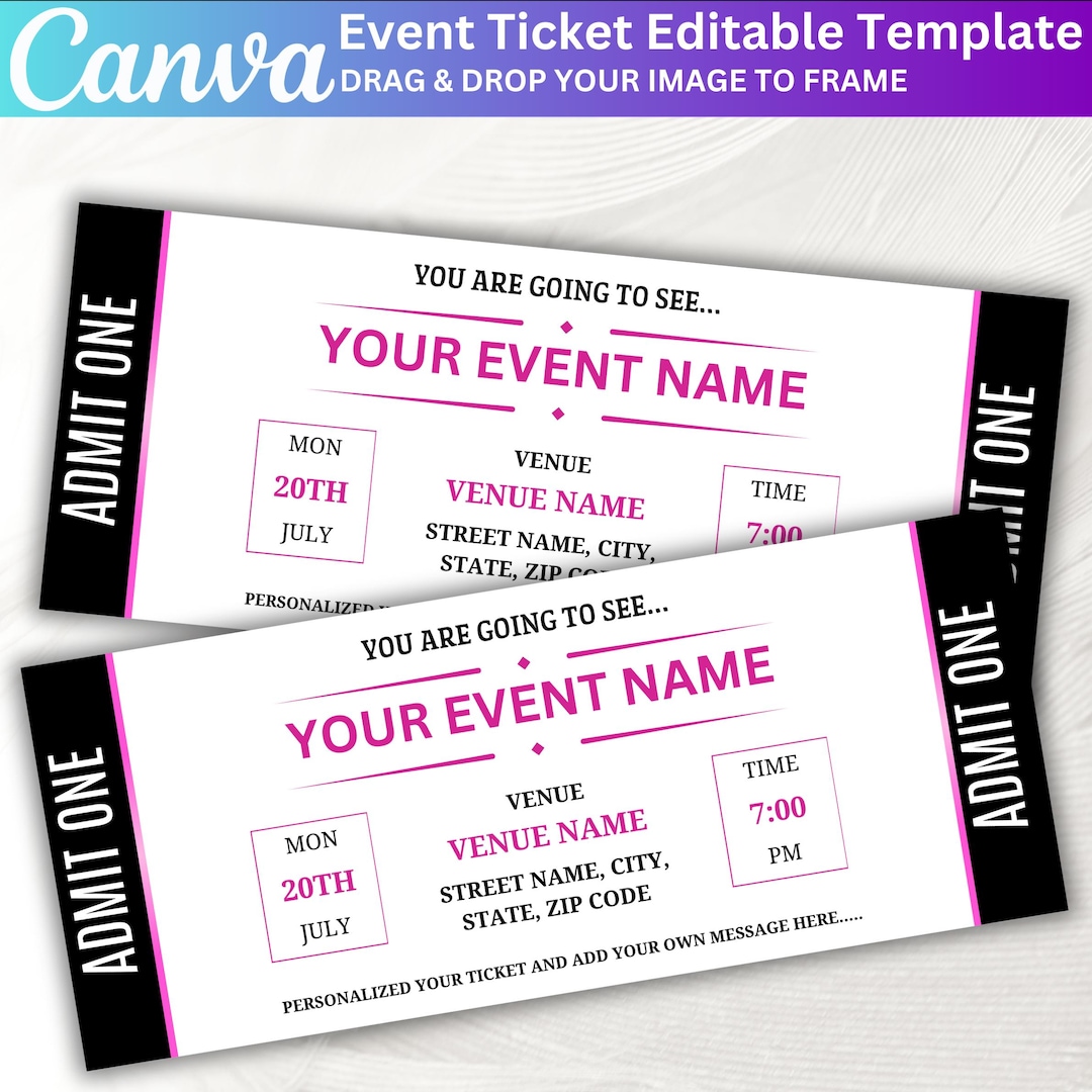 Concert Ticket Canva Editable Template, Printable Ticket Gift Design ...