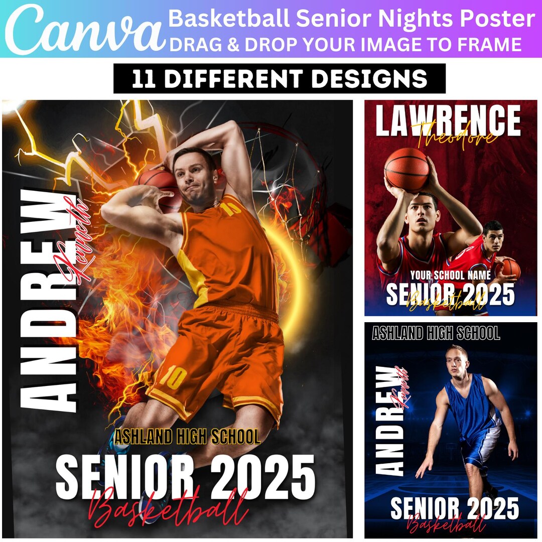 Basketball Senior Night Poster Canva Editable Template, Basketball ...