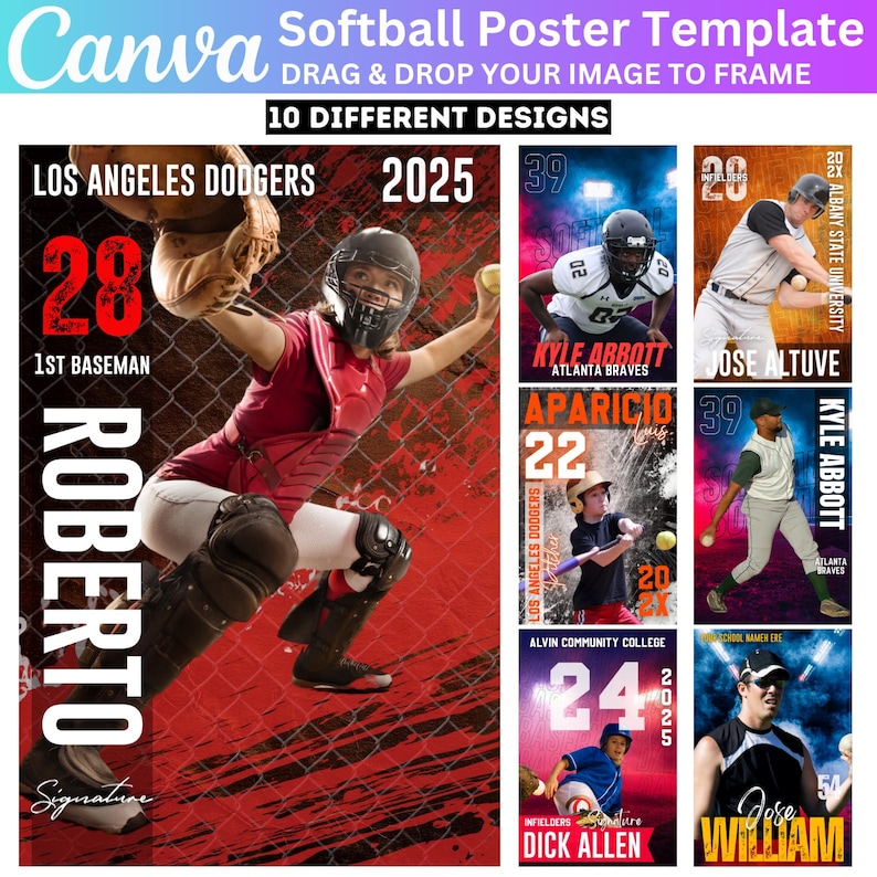 10 Softball Poster Canva Editable Bundle, Canva Softball Sports ...