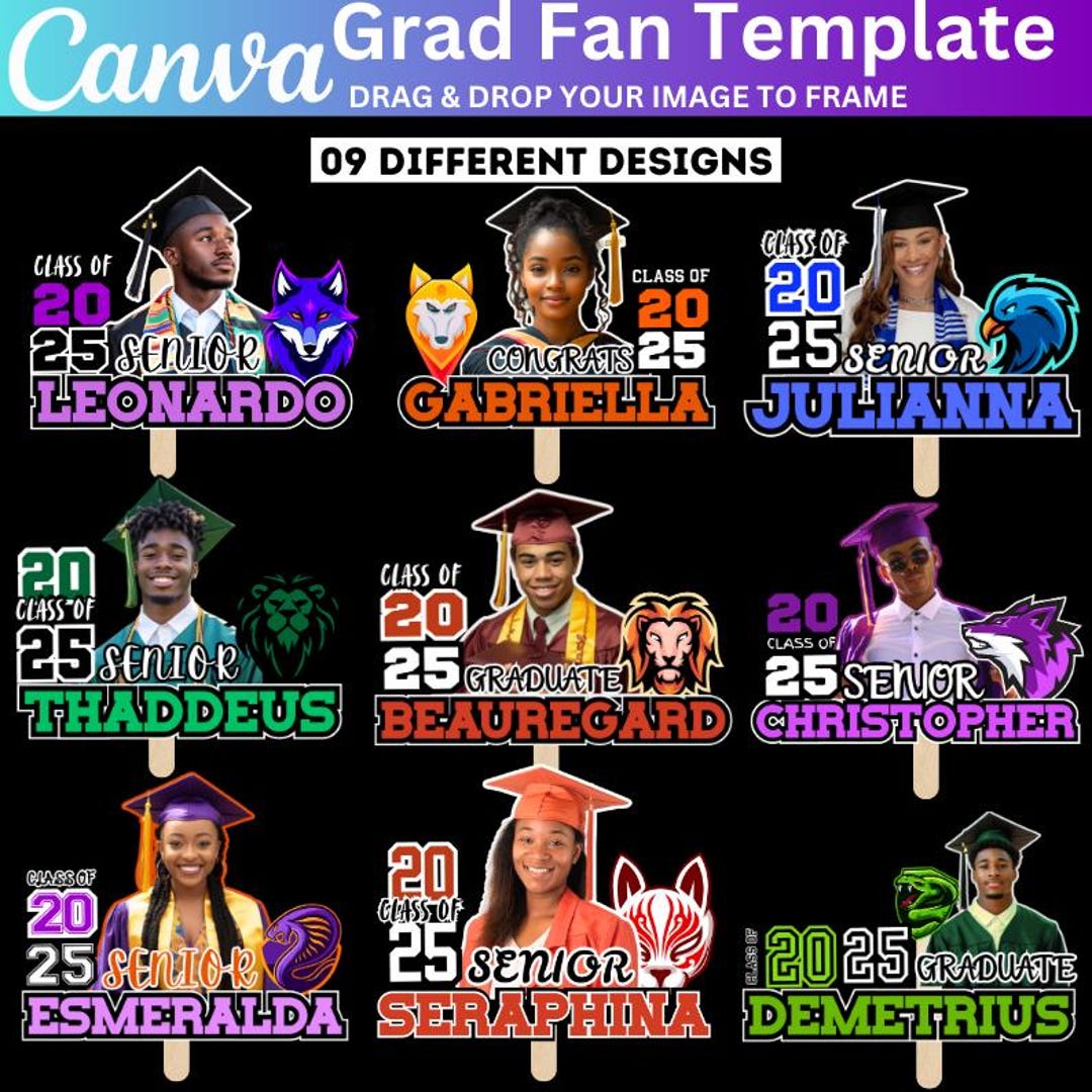 Graduation Fan Canva Editable 2025 Template Bundle, Graduation Paddle ...