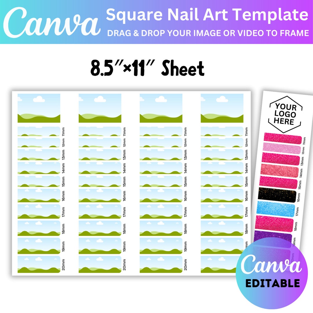 Square Nail Art Template, Nail Blank Template, Nail Teditable Template ...
