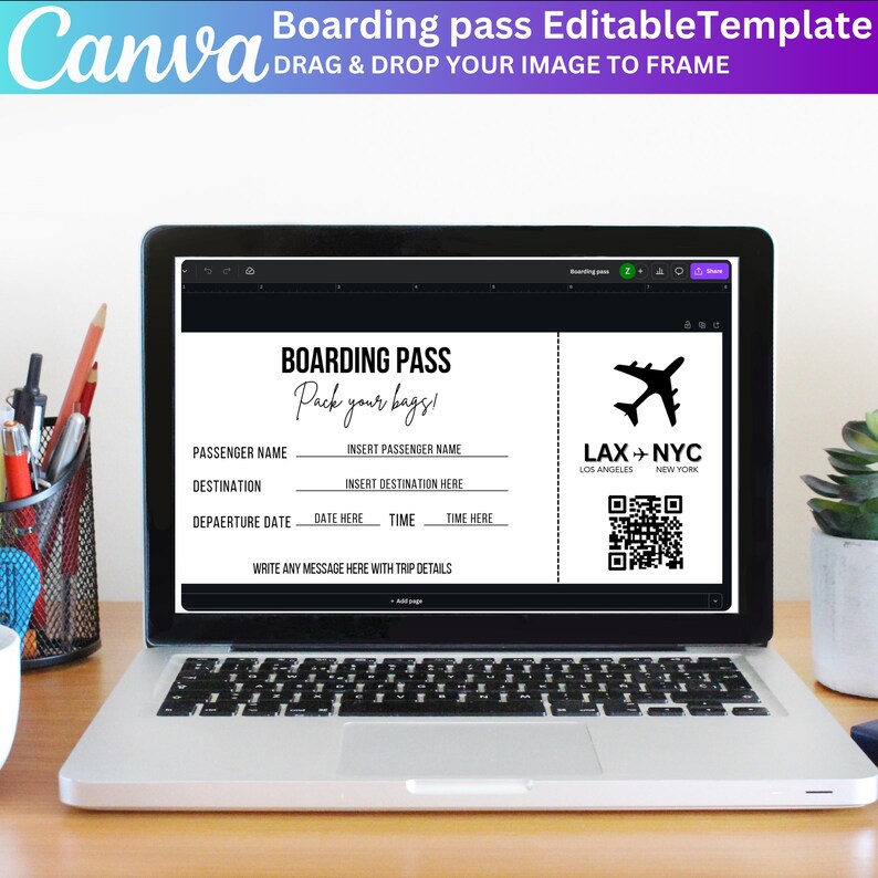 Editable Boarding Pass Template, Canva Editable Boarding Pass Surprise ...