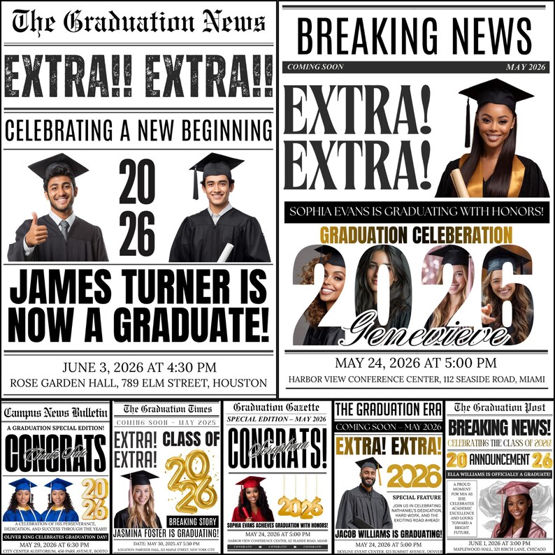 10 Graduation Newspaper Template, Canva Editable Senior Class of 2025 ...