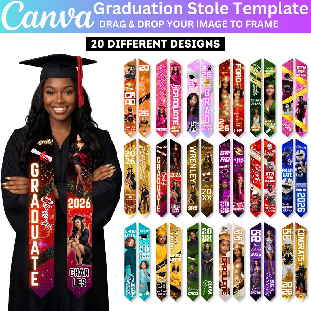 20 Graduation Stole Canva Editable Template Bundle, Graduation Sash ...