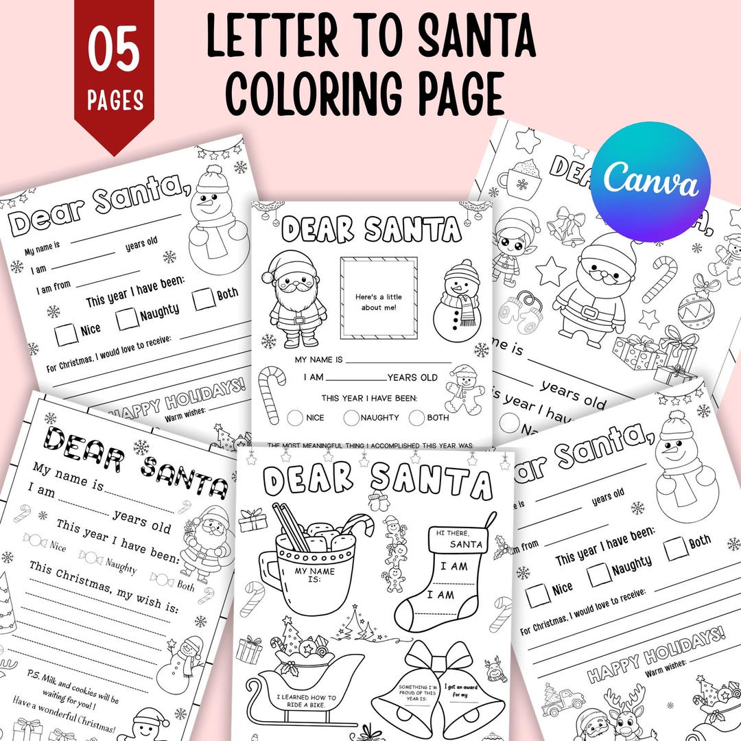 05 Santa Letter Coloring Page for Kids, Printable Letter to Santa ...