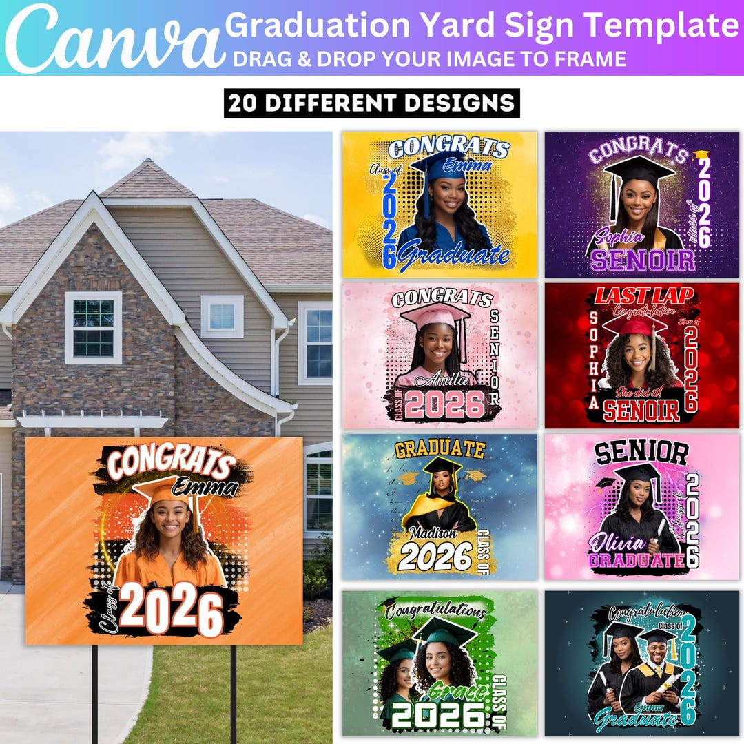 Graduation Yard Sign Canva Template Bundle, Editable Senior Yard Signs ...
