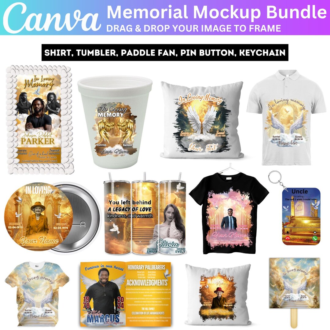 Memorial Party Favor Canva Editable Bundle, Yellow Memorial Shirt ...
