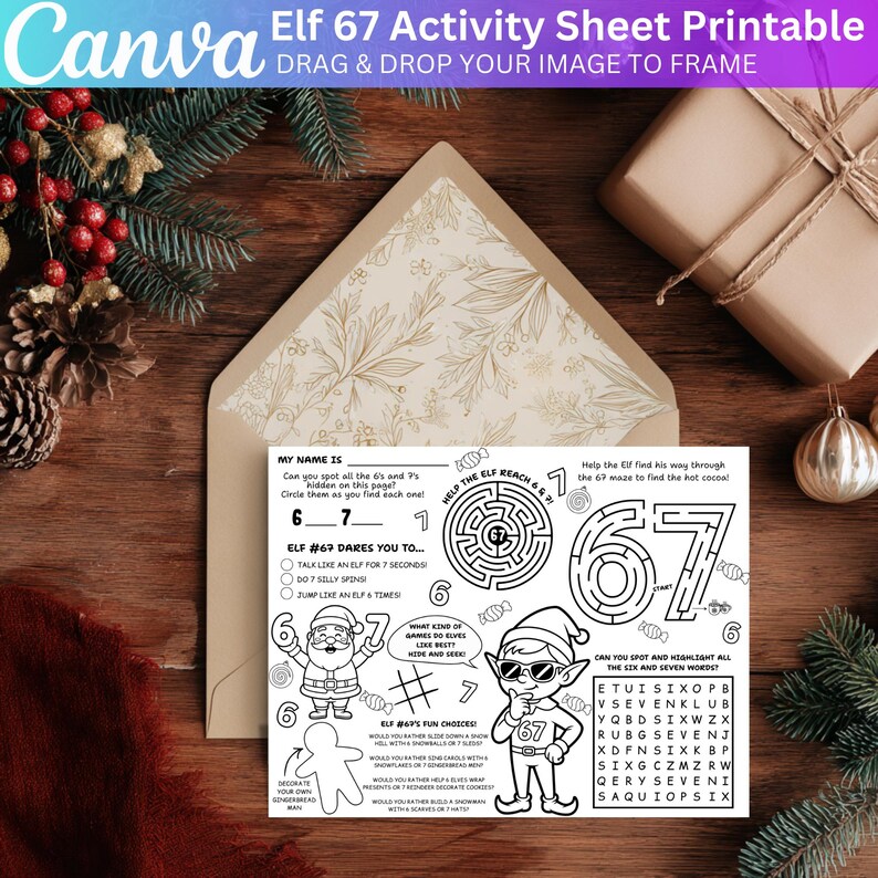 Elf 67 Activity Sheet Printable, Six Seven Meme Funny Christmas Page ...