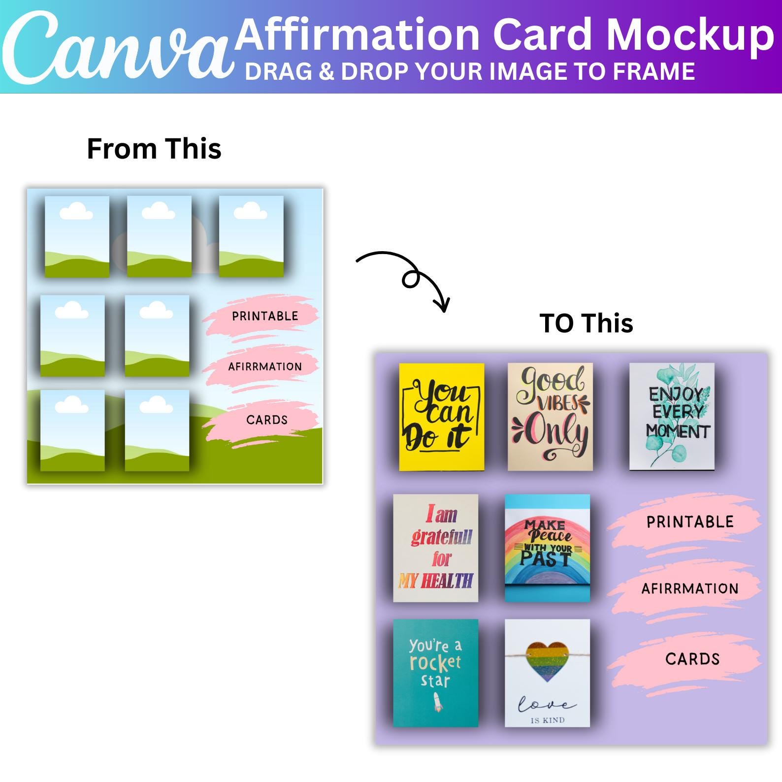 Affirmation Cards Canva Mockup, Square Affirmation Cards Etsy Mockup ...