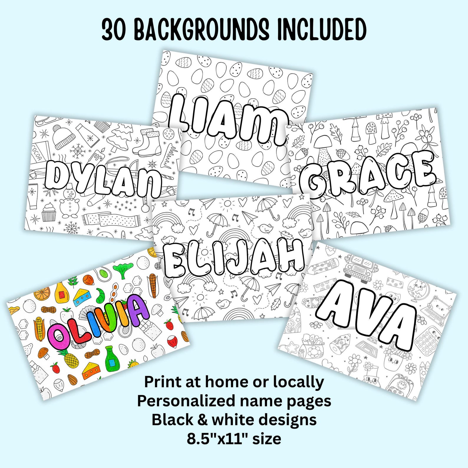 30 Custom Name Coloring Pages, Kids Activity Coloring Pages, 8.5x11 ...