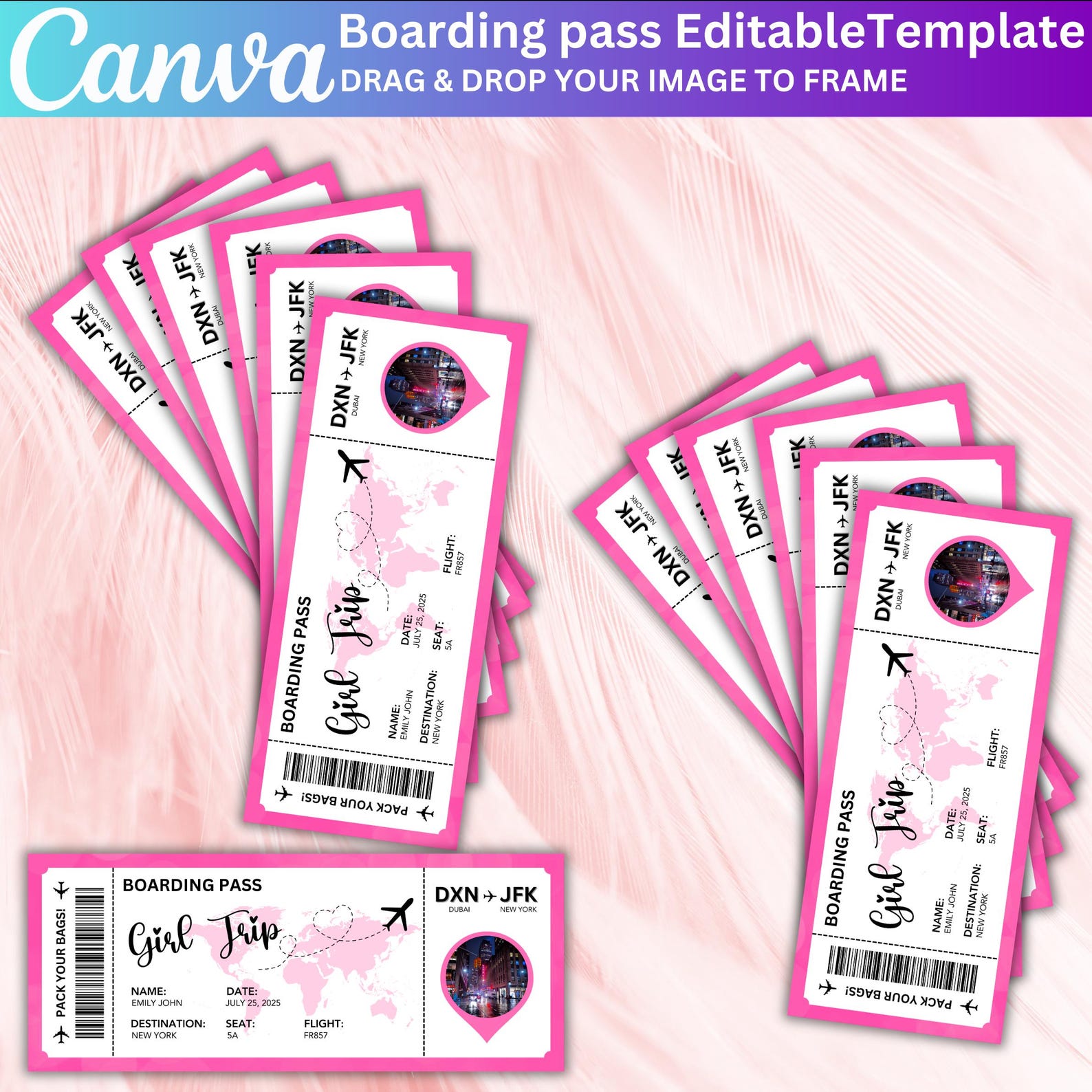 Editable Boarding Pass Template, Girl Trip Airline Ticket, Canva ...