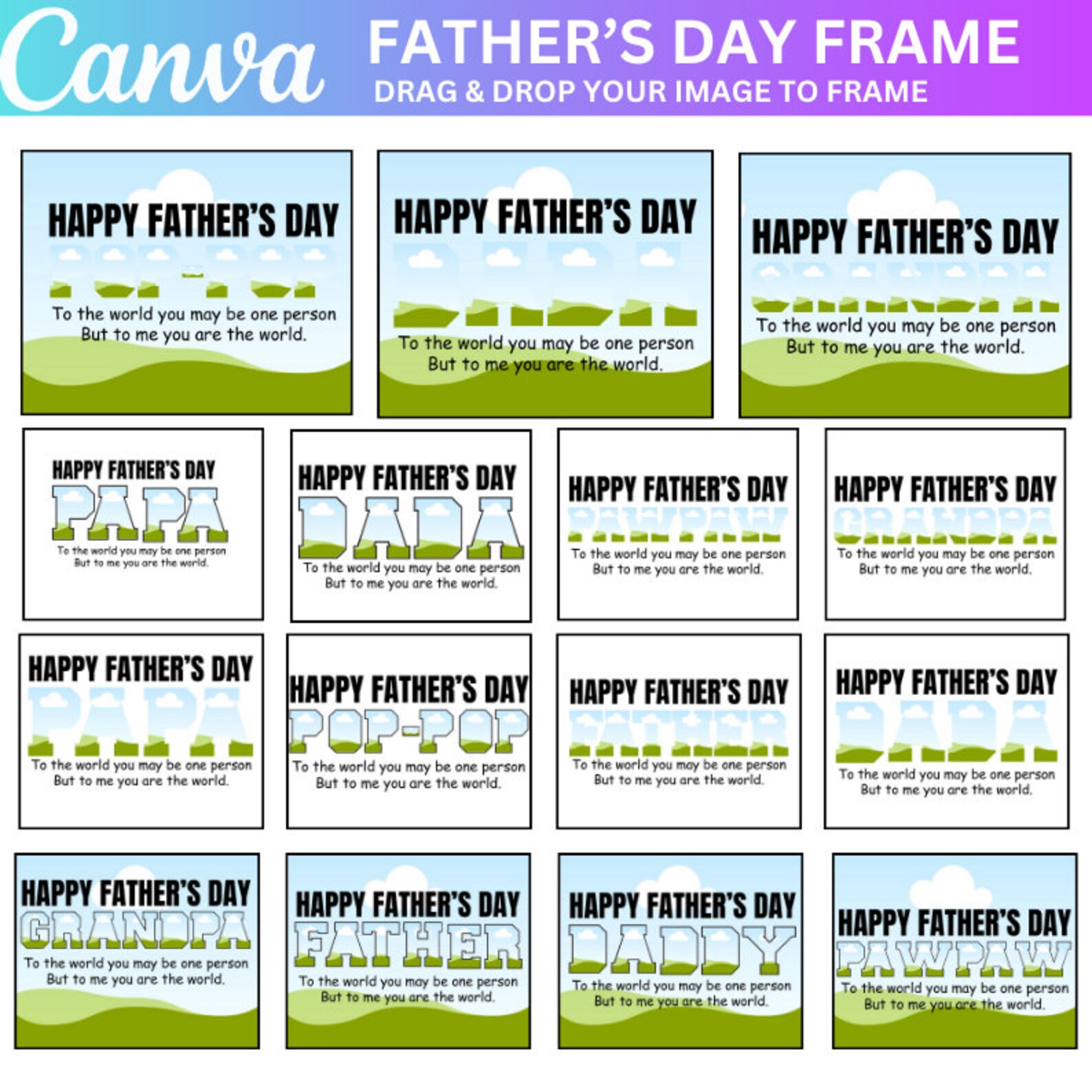 Daddy Canva Editable Frame Template, Papa Photo Frame, Daddy Photo ...