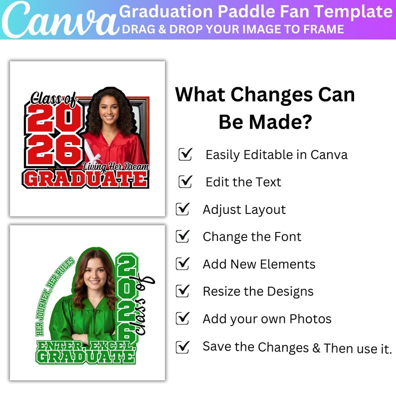 08 Graduation Fan Template, 2026 Grad Fan Paddle, Class of 2026 Senior ...