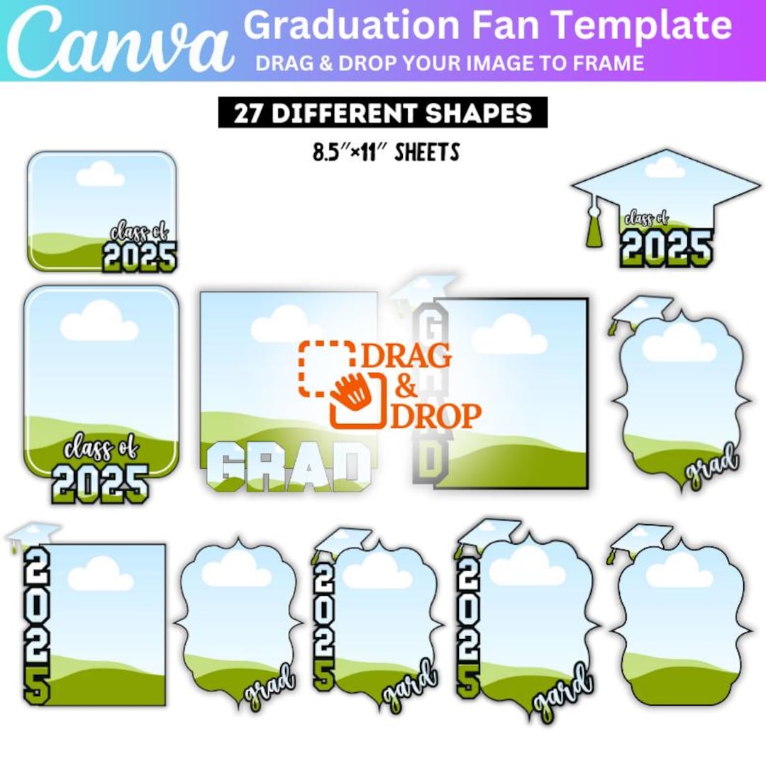 25 Graduation Fan 2025 Template Bundle, Custom Grad Fan, Graduation Fan ...
