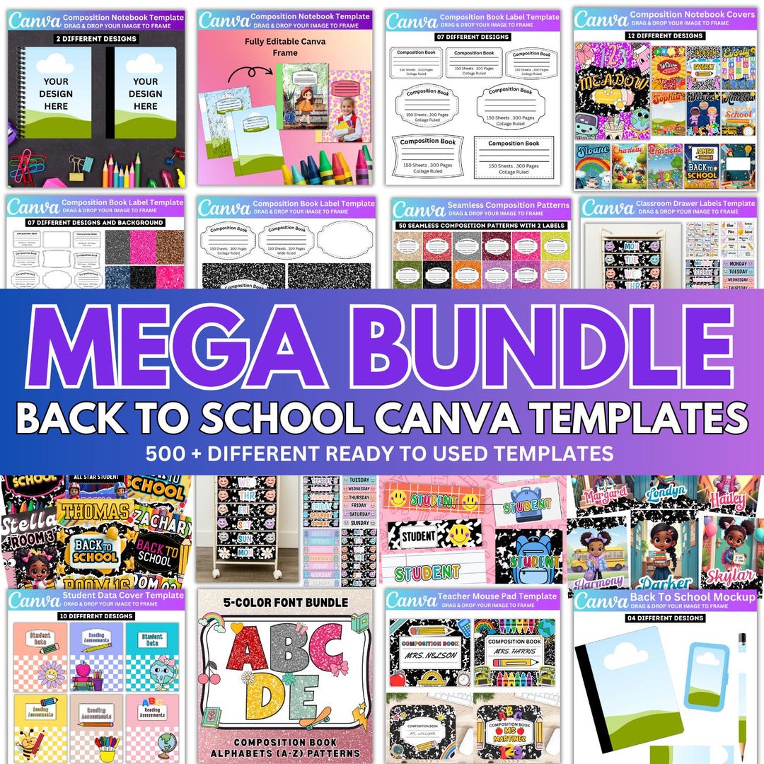 Composition Notebook Cover Mega Bundle, Editable Composition Book Canva ...