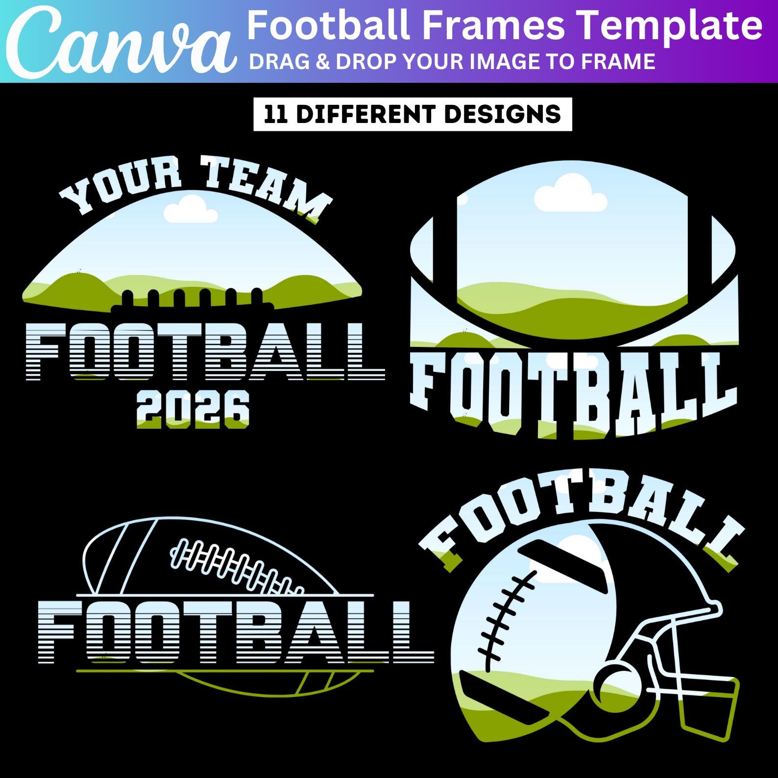 Football Frames Canva Template, Football Season Canva Editable Frames ...