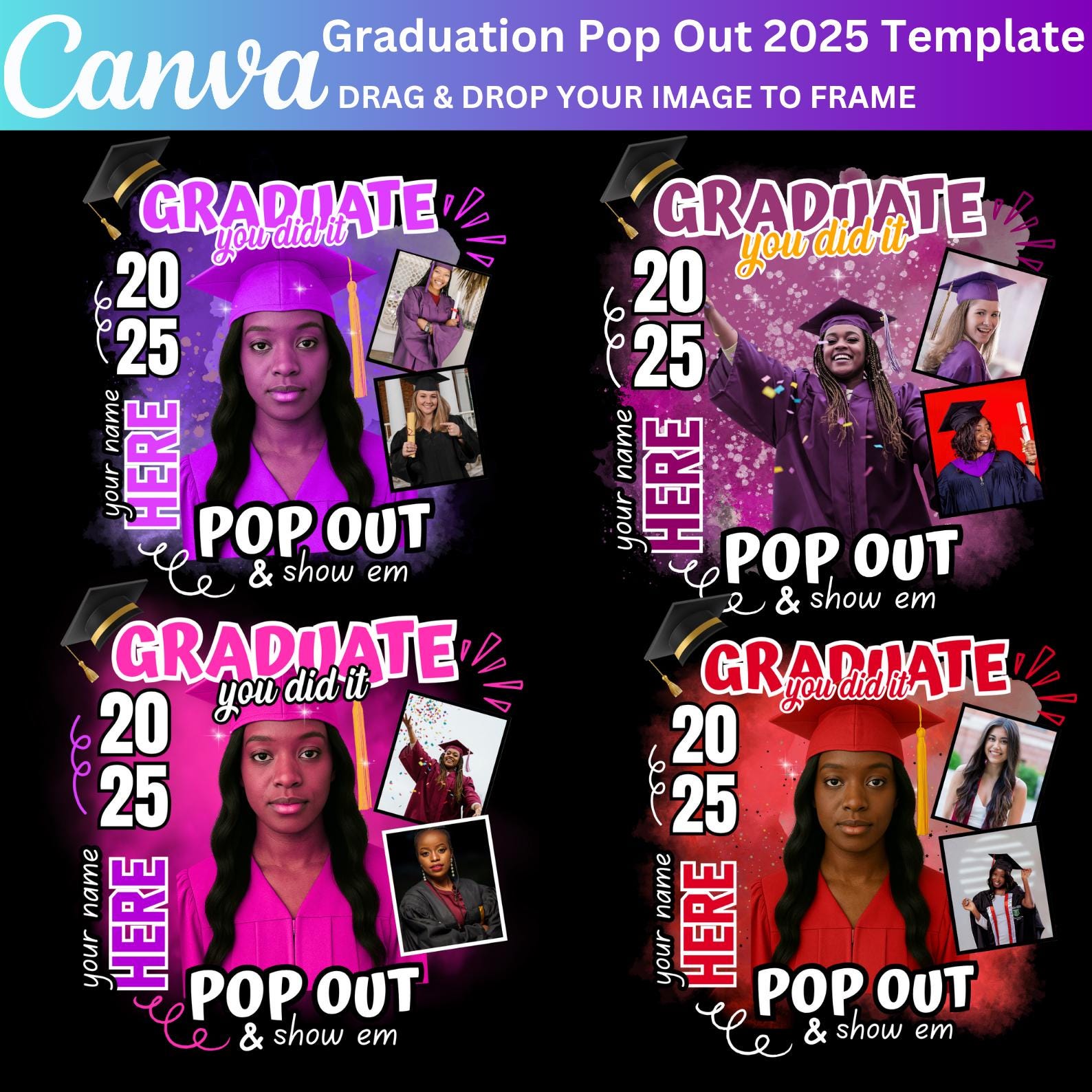 Graduation Photo Editable Canva Template, Pop Out and Show Em Canva ...