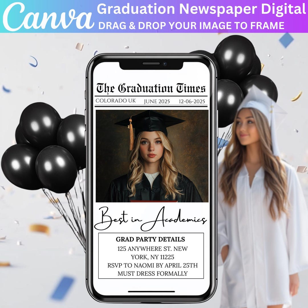 Digital Graduation Newspaper Invitation Flyer Template, Grad Newspaper ...