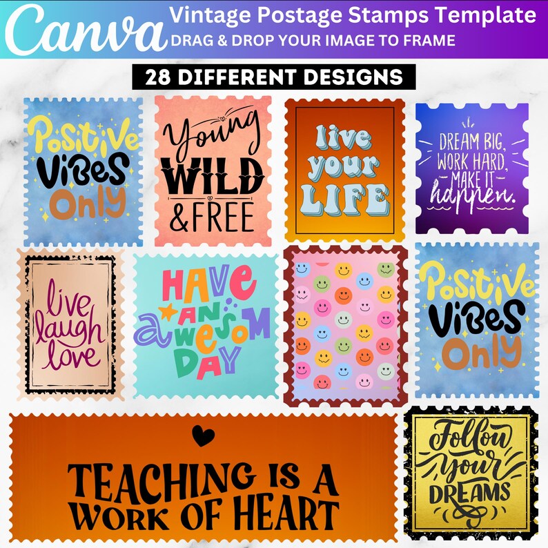 Postage Stamp Canva Editable Template, Vintage Stamp Border Editable ...