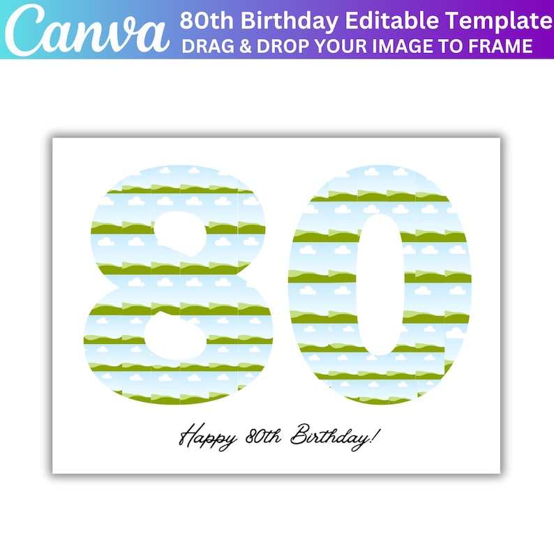 80th Birthday Photo Collage Canva Editable Template, 80 Number Birthday ...