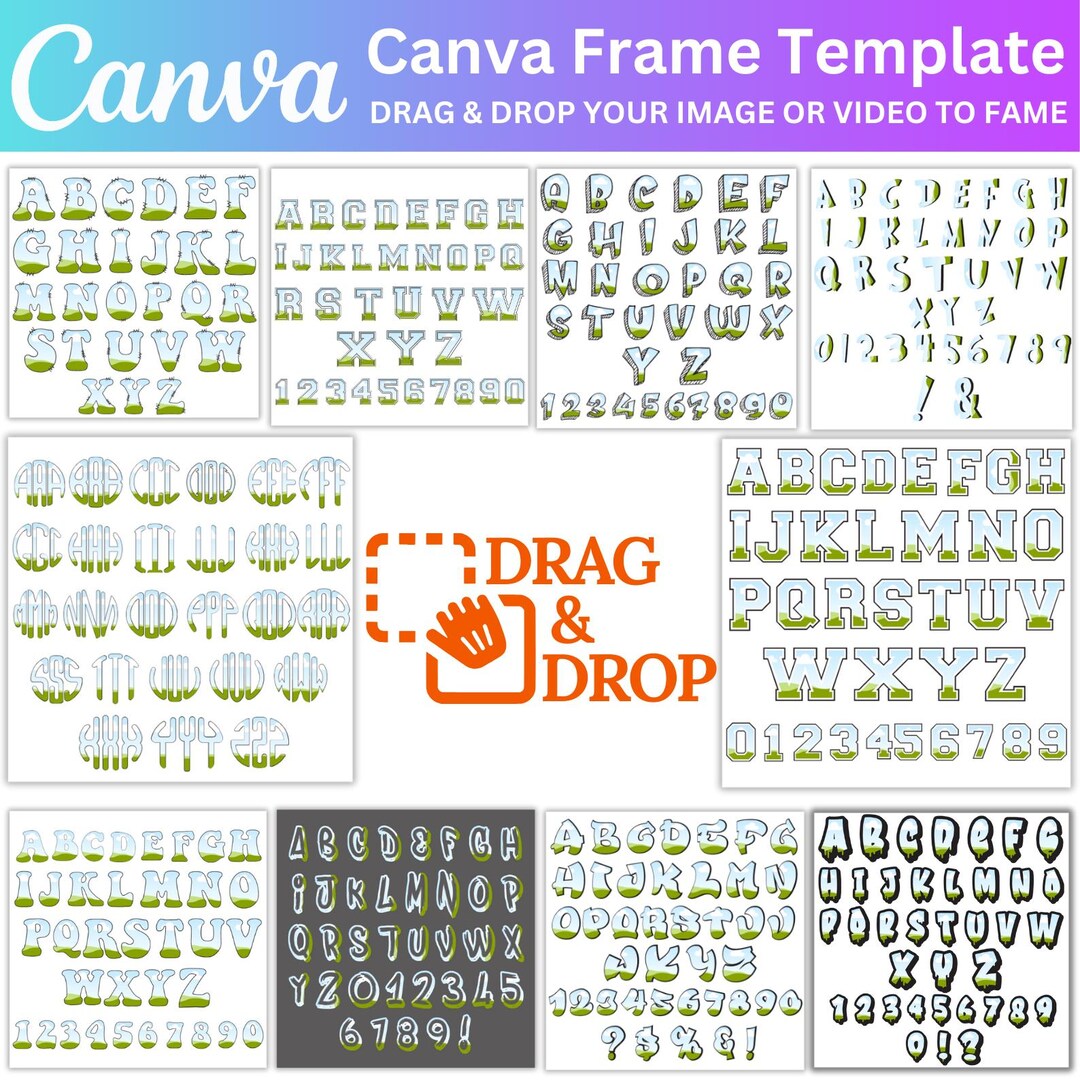 10 Editable Canva Uppercase Letters & Number Bundle, Canva Frame ...