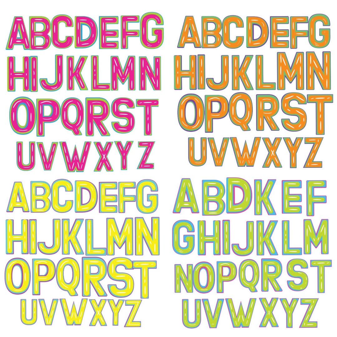 Bright Funky Colorful Alphabet PNG Bundle, 5 Alpha Sets, Bright Color ...