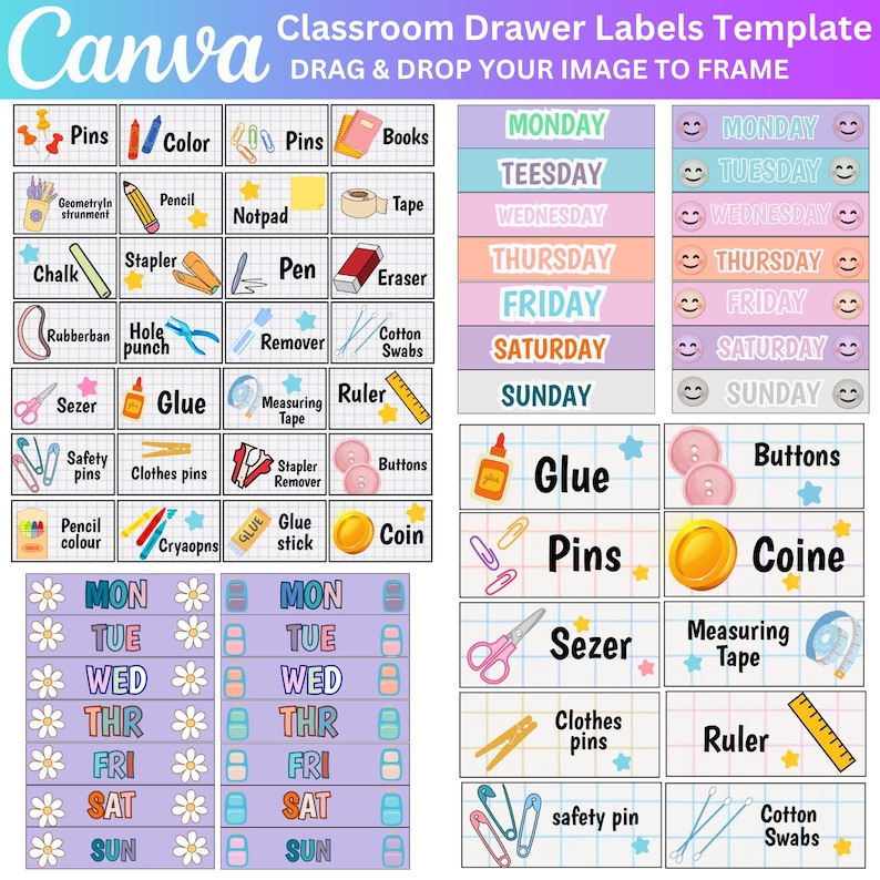 Composition Notebook Decor Template, Canva Editable Classroom Drawer ...