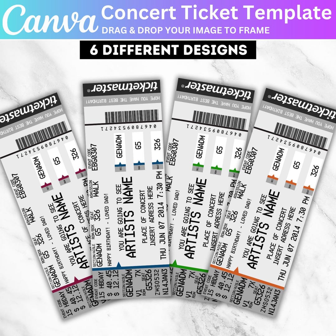 Concert Ticket Canva Editable Template, Custom Event Ticket, Birthday ...