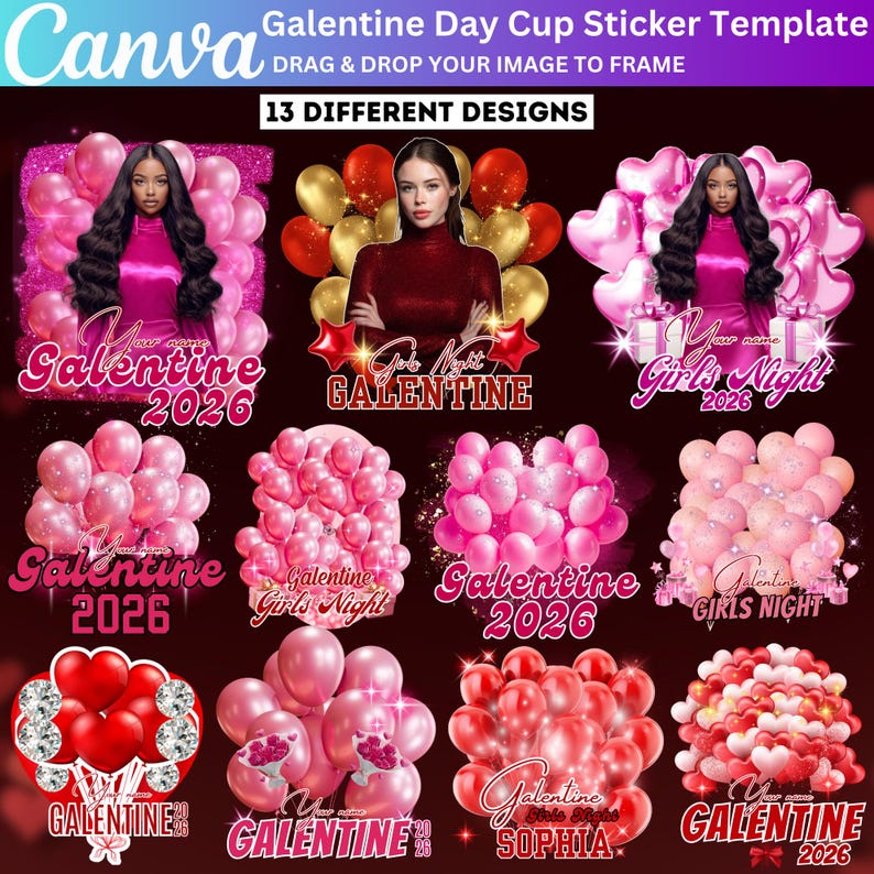 10+ Galentine’s Girls Night Cup & Shot Glass Sticker Template, Canva ...