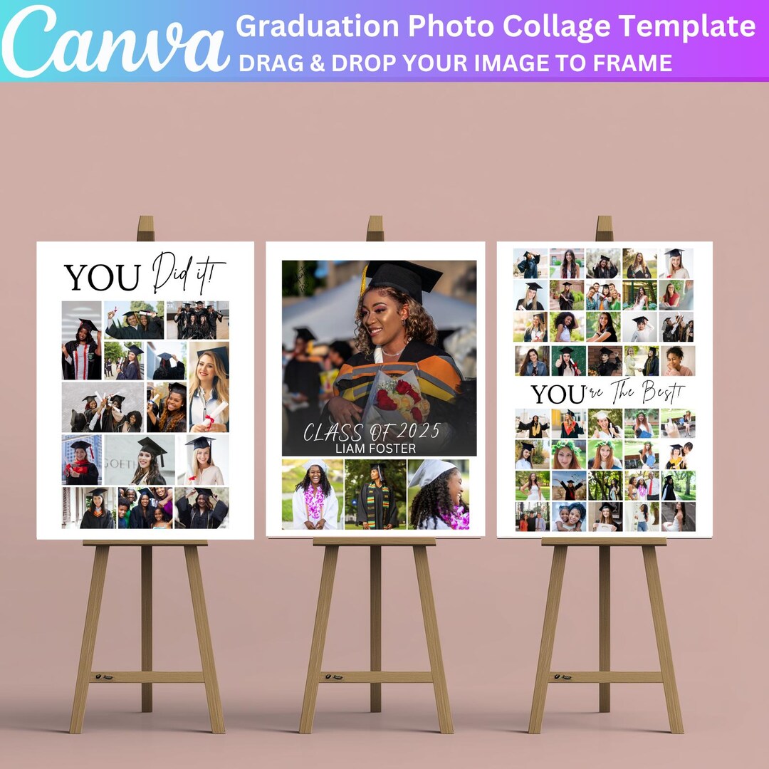 Graduation Photo Collage Canva Editable Template Set, Graduation ...
