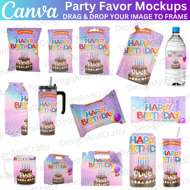 30 Party Favors Canva Editable Template Bundle, Party Favor Mockups ...