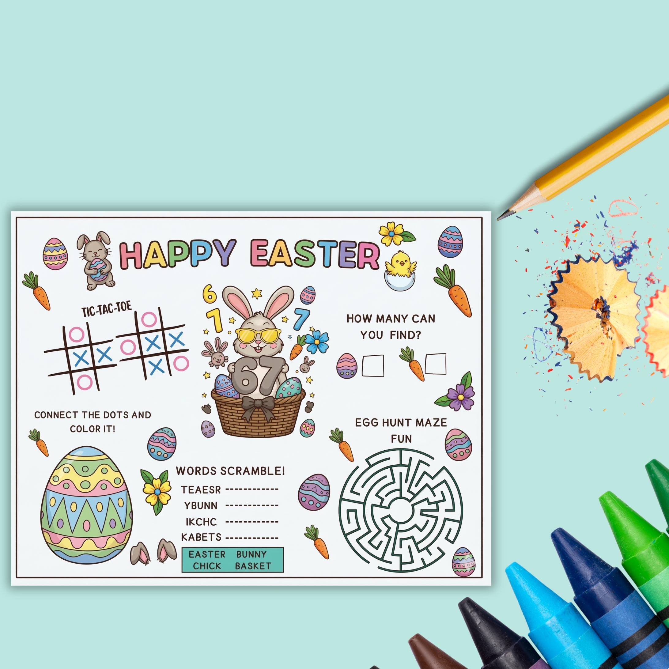 Easter Activity Placemat Printable for Kids, Easter Coloring, Maze ...