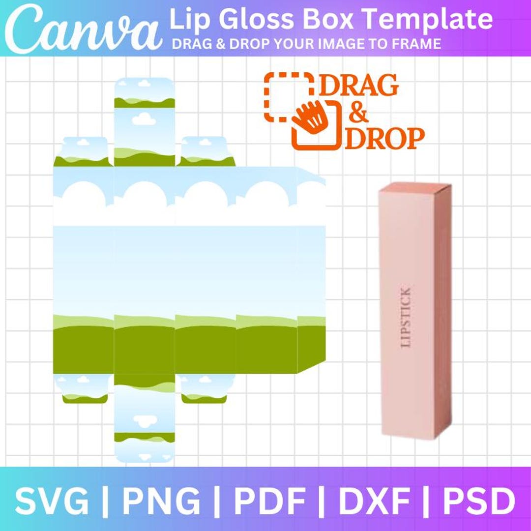 Lip Gloss Box Canva Editable Template, Lipstick Packaging SVG PNG ...