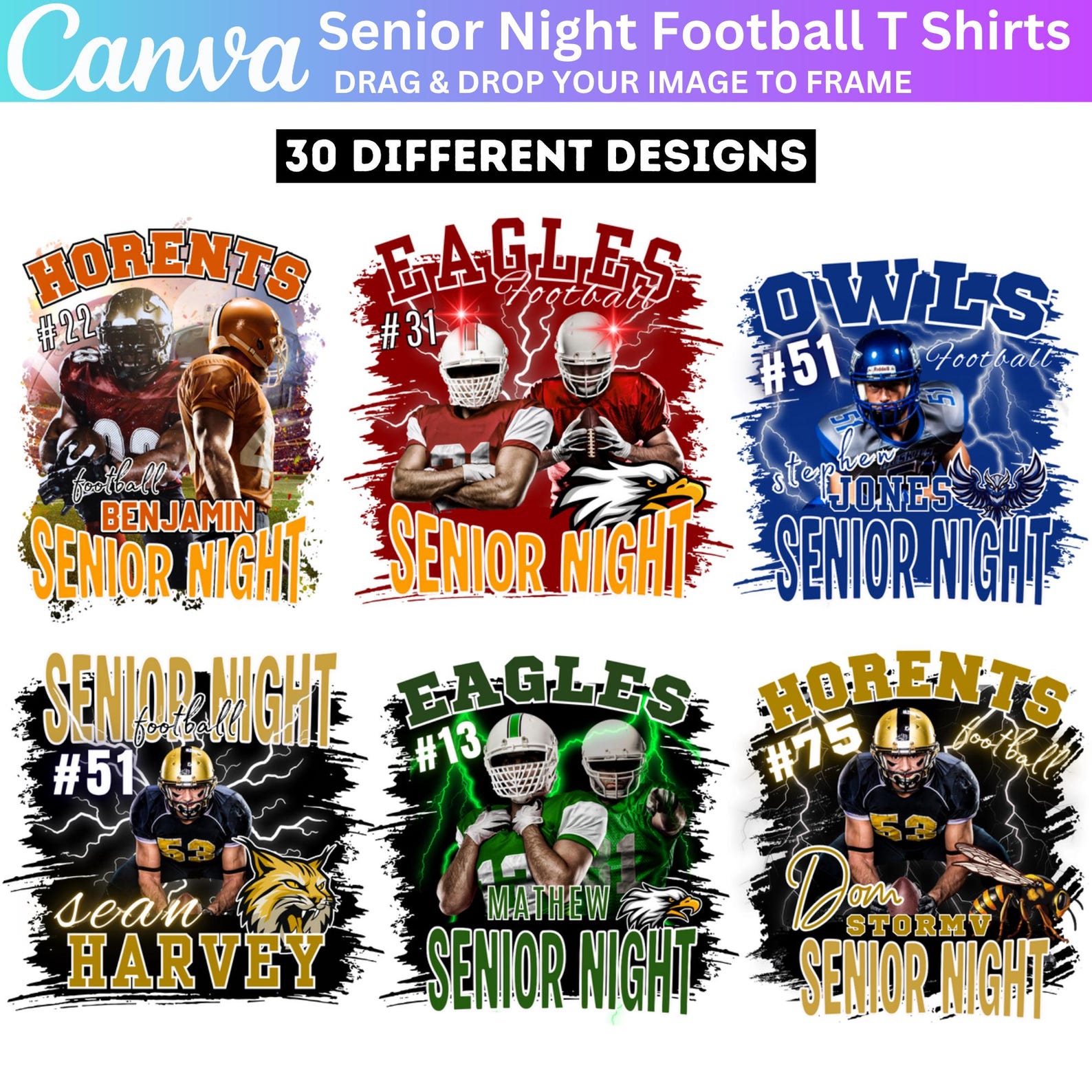 30 Senior Night Football Shirt Template, Canva Editable Football Mascot ...