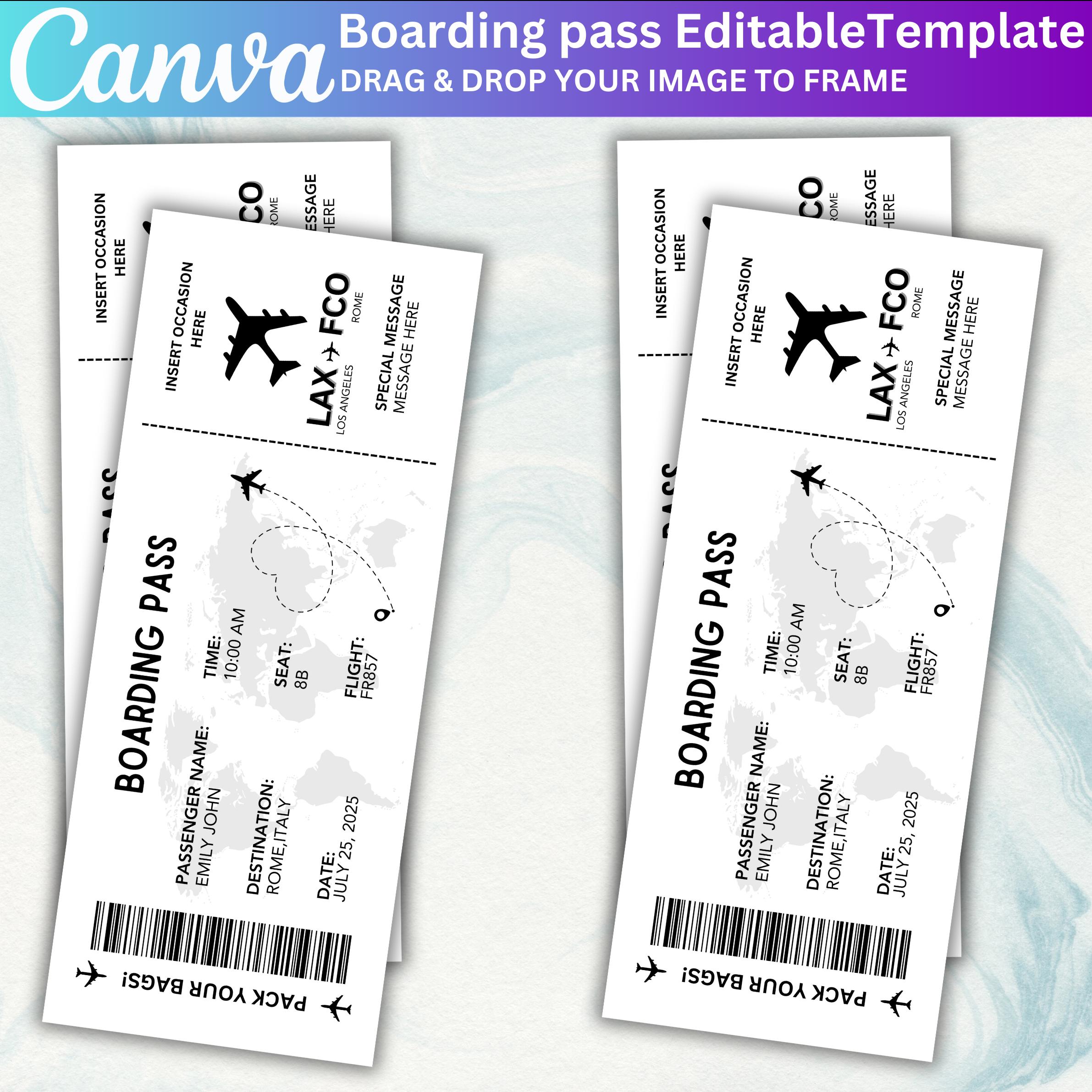 Editable Boarding Pass Template, Canva Editable Boarding Pass Surprise ...