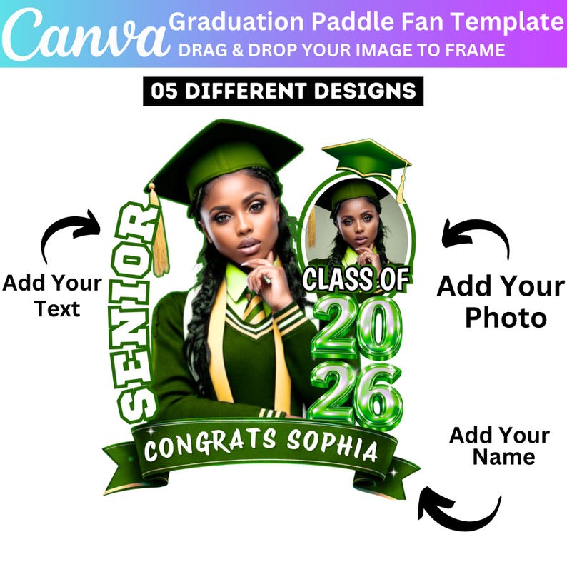 Graduation Fan Canva Editable Template, Custom Graduation Paddle Fan ...