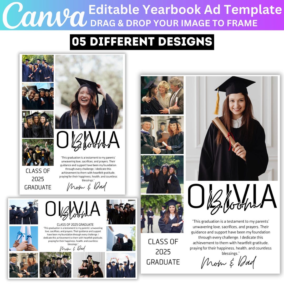 Full, Half & Quarter Page Yearbook Ad Canva Editable Template, Diy ...