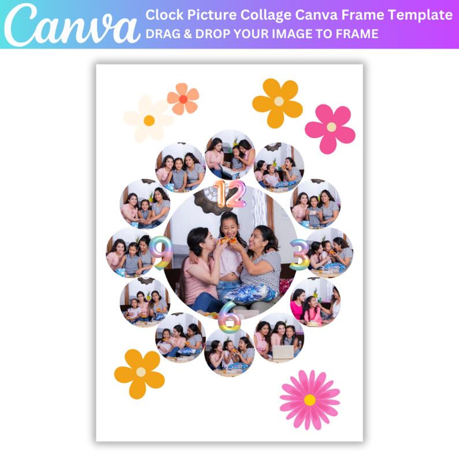 Clock Picture Collage Canva Frame Template, Drag and Drop Canva ...